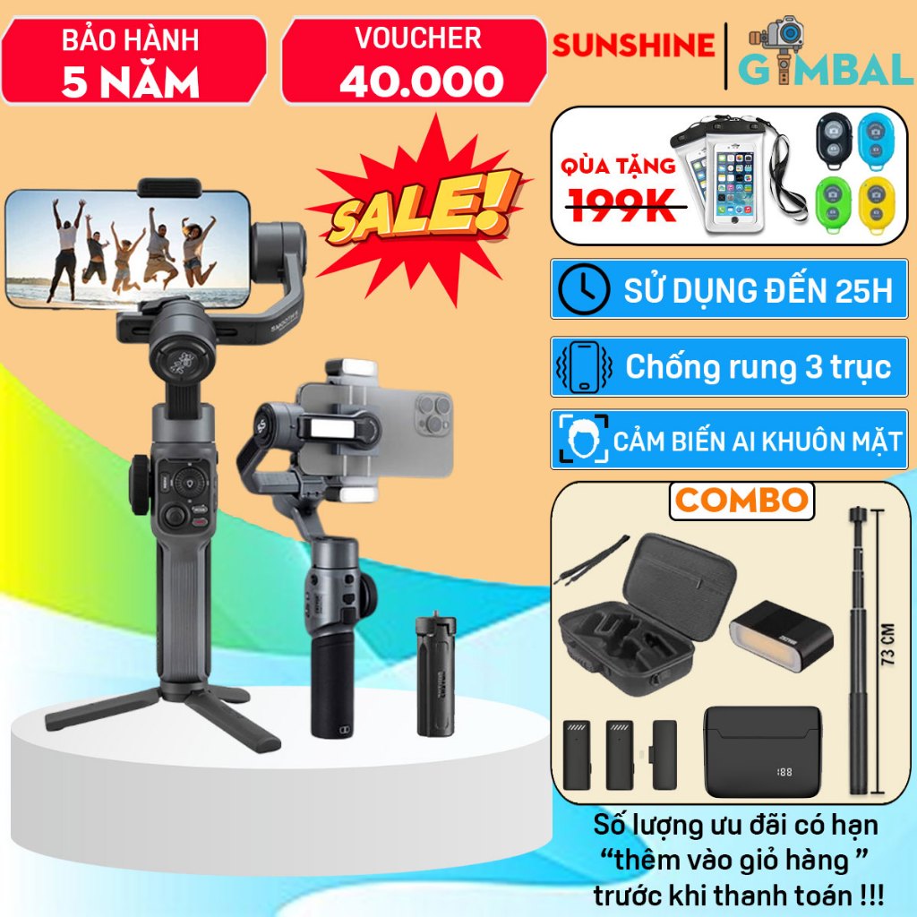 Gimbal chống rung điện thoại Zhiyun Smooth 5S, gimbal gậy chụp ảnh chống rung 3 trục xoay 360 độ ...