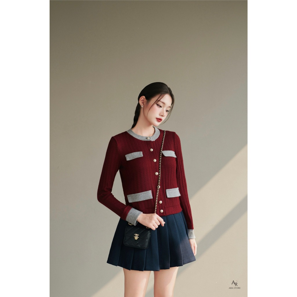 Ara - Áo len đỏ phối viền ghi Sopie Top Al116 | Shopee Việt Nam