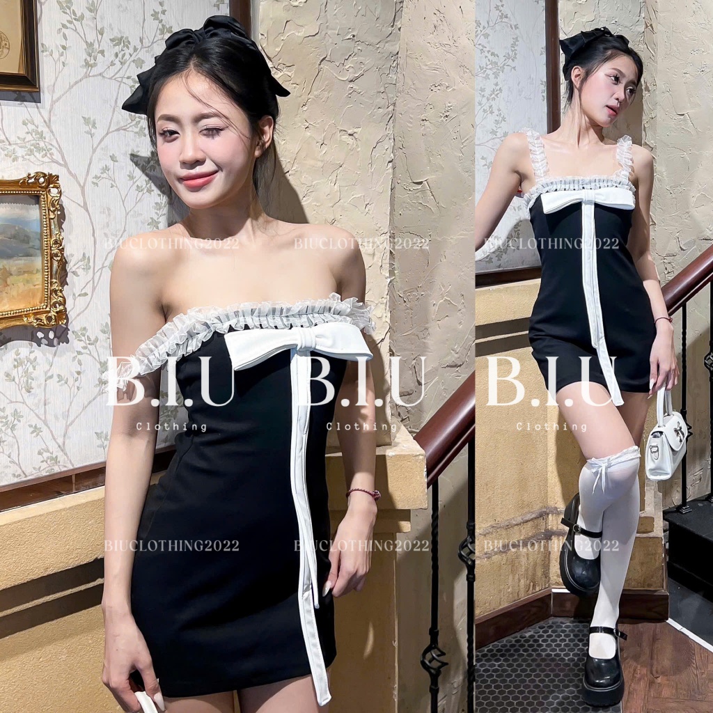 Đầm 2 dây dáng ngắn viền bèo đính nơ Dee Dress Biu Clothing BB0252 ...