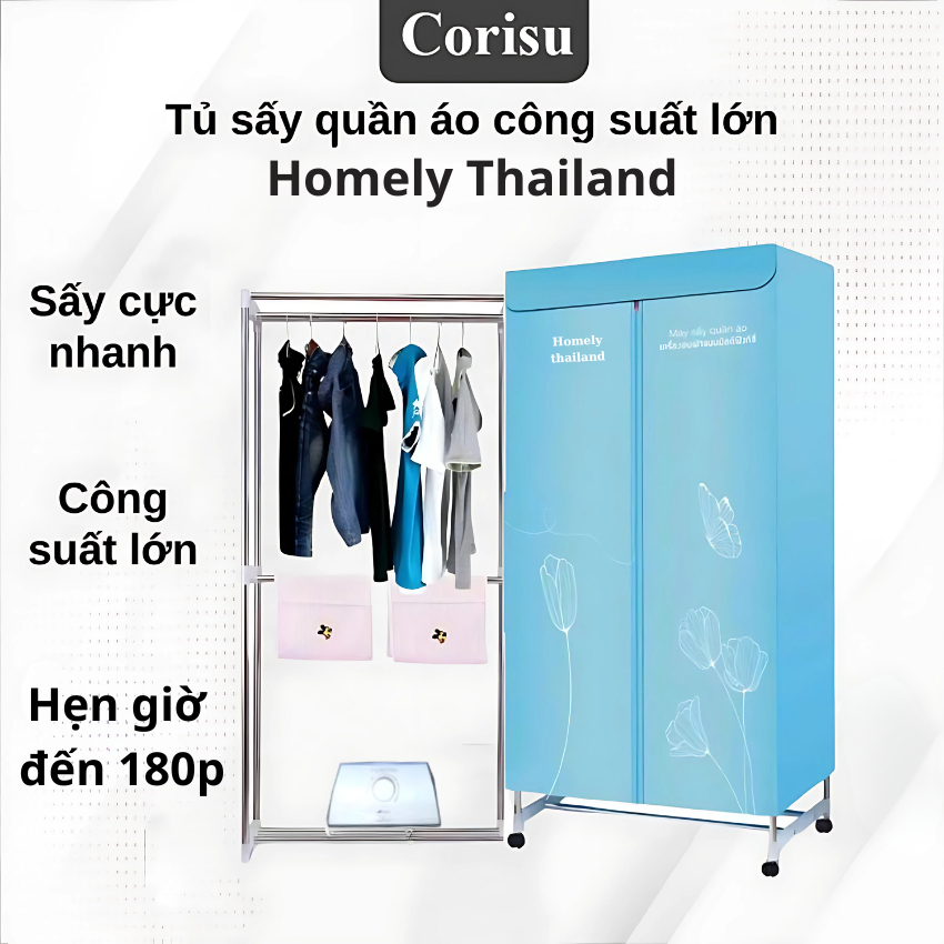Tủ sấy quần áo Homely Thailand Corisu công suất lớn 1600W sấy siêu nhanh, tích hợp điều khiển 3 ...