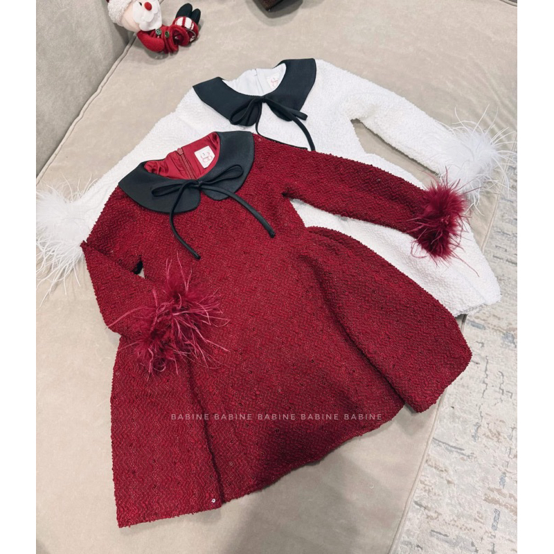 Snow Dress - Váy cho bé gái 2 màu trắng đỏ vải dạ Tweed kim sa, đính ...