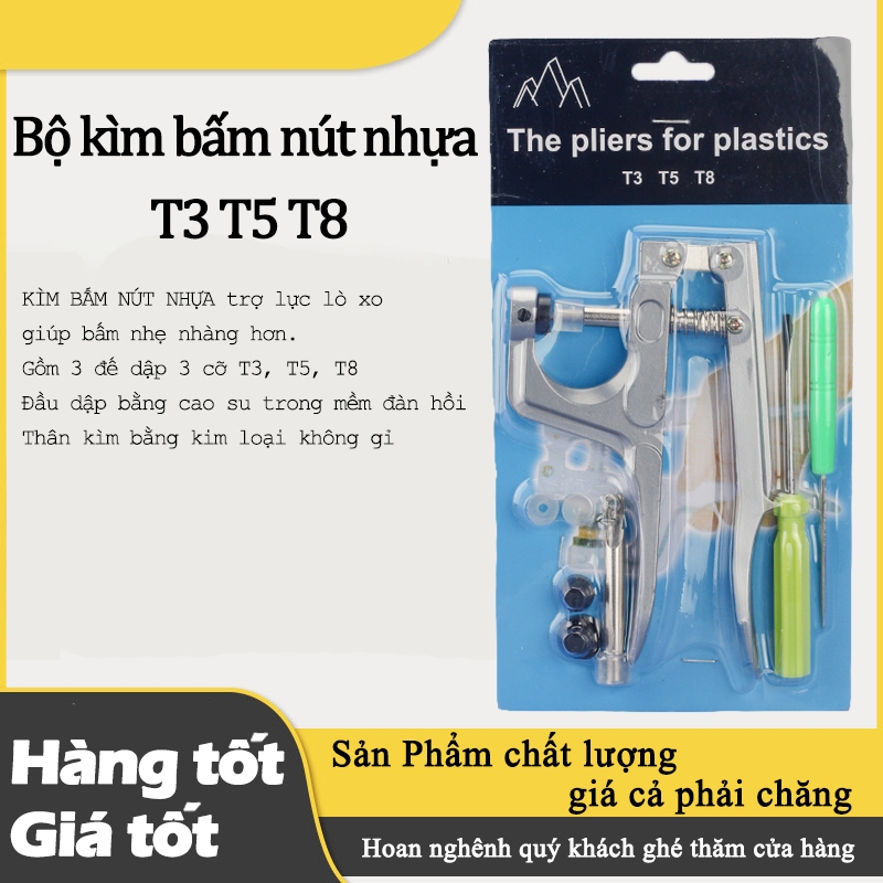 Bộ Kìm Bấm Nút Nhựa 4 Thành Phần – Kèm 3 Đầu Thay Thế Cỡ T3 T5 T8 | Dụng Cụ Bấm Nút Thủ Công DIY ...