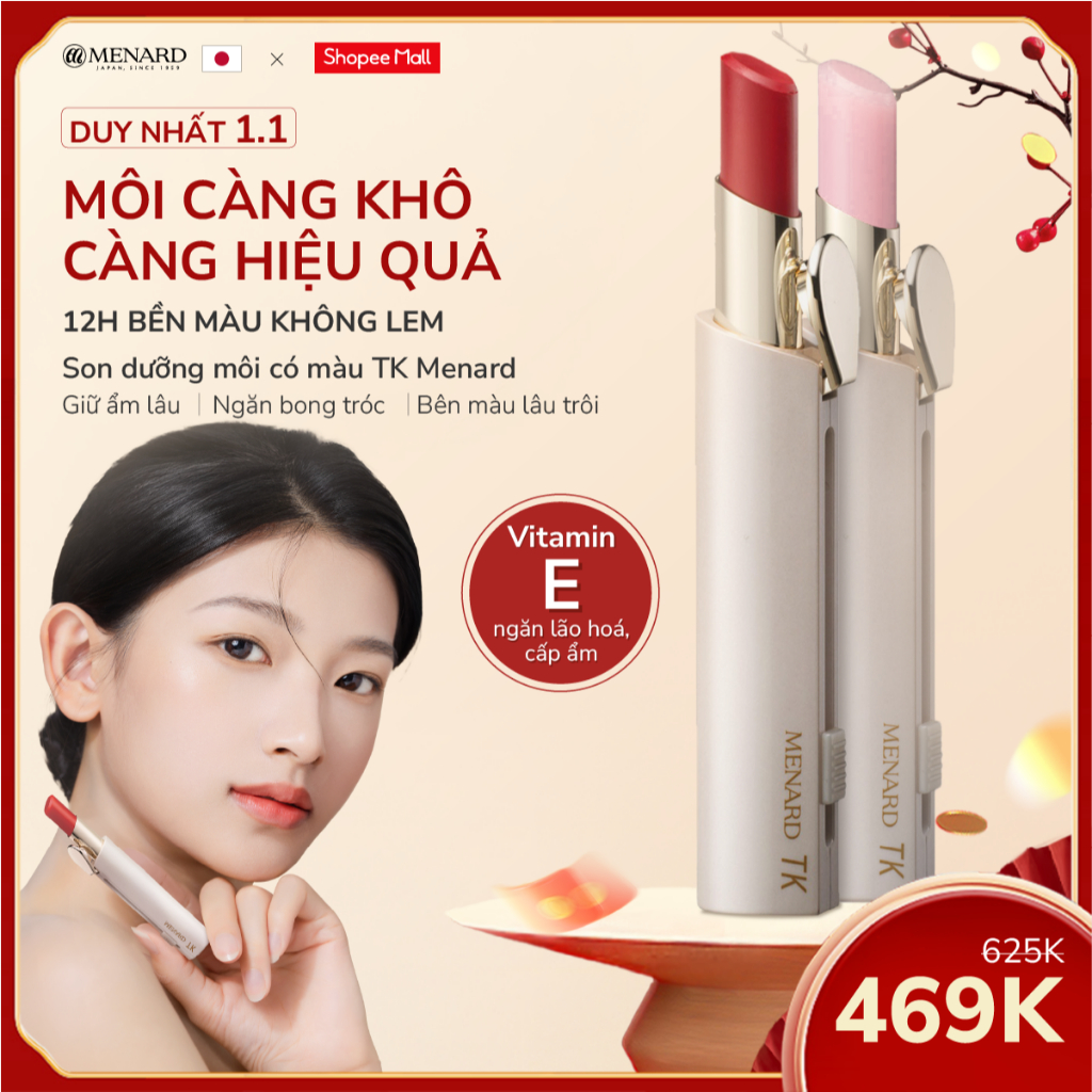 Son dưỡng môi có màu Menard TK Lipstick, 12h dưỡng ẩm, lâu trôi ...