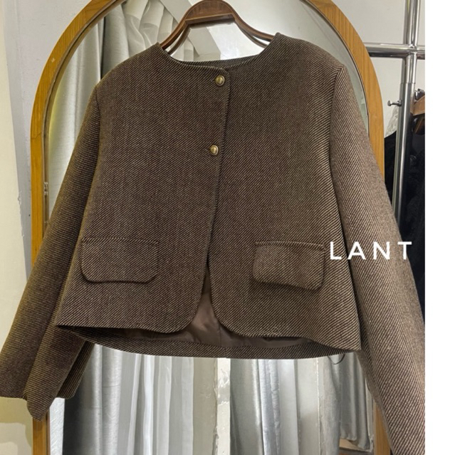 (Lant.clothing)áo khoác dạ nâu tây 2 cúc chéo | Shopee Việt Nam