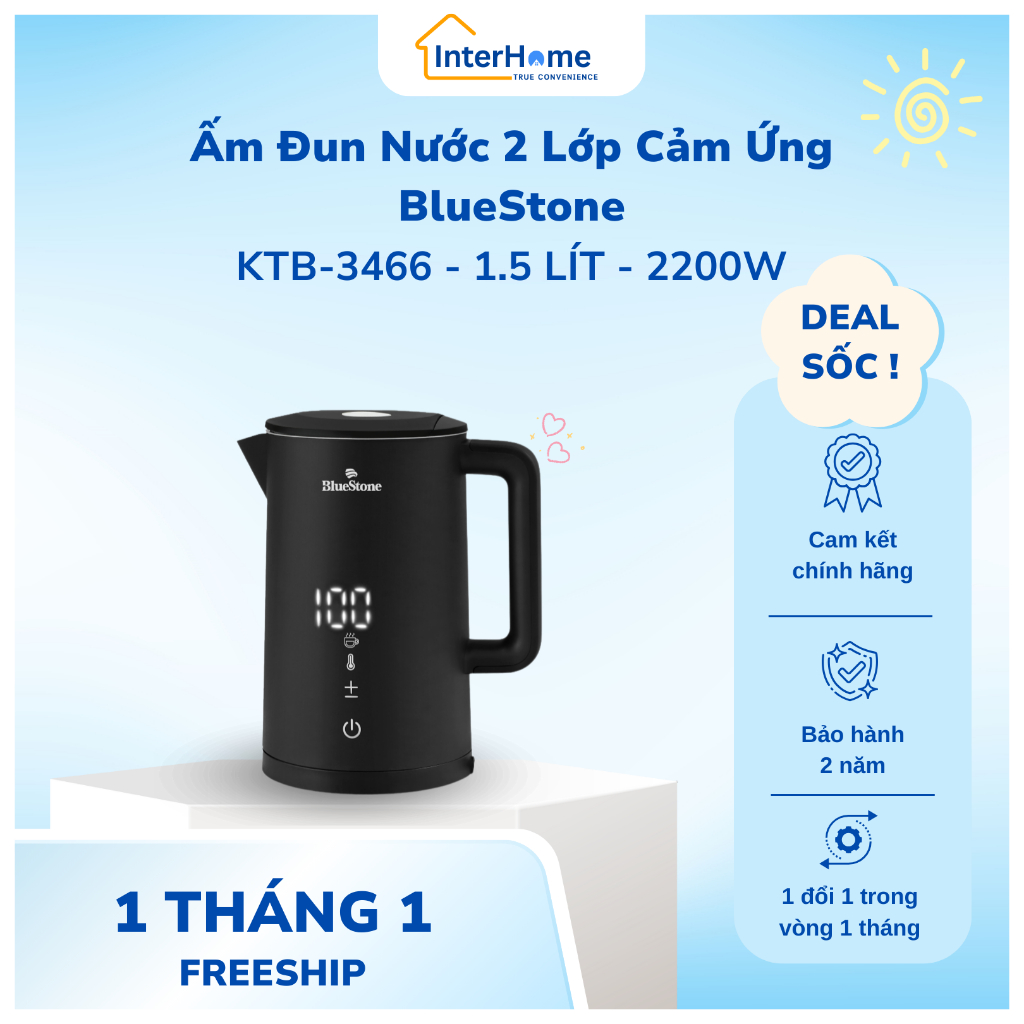 Ấm Đun Nước 2 Lớp Cảm Ứng BlueStone KTB-3466 - 1,5 Lít - 2200W - HÀNG ...