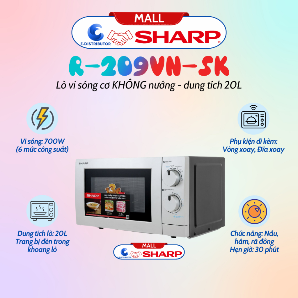 Lò vi sóng Sharp R-209VN-SK - Dung tích 20L - Hàng chính hãng | Shopee Việt Nam