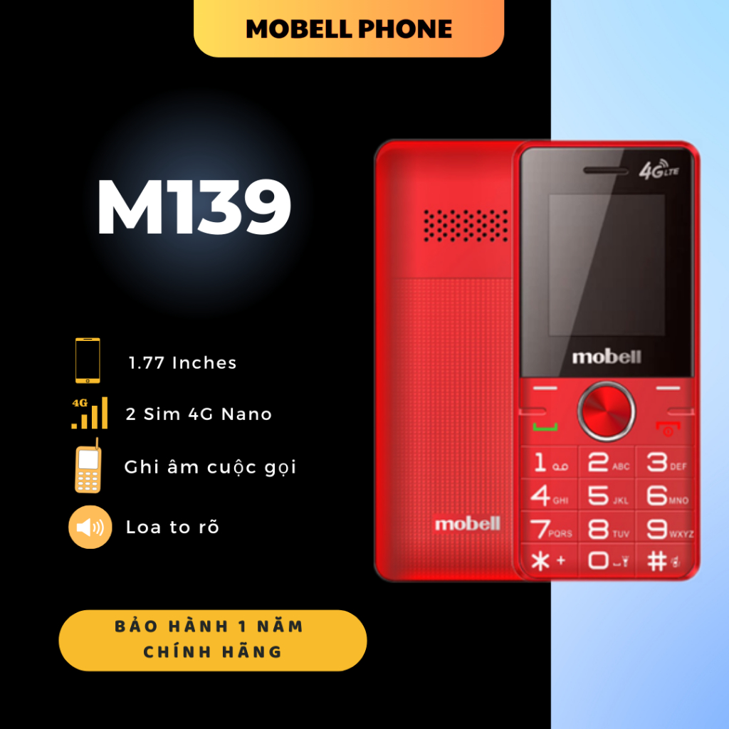 Điện Thoại 4G Mobell M139 FM không dây, Nghe gọi loa siêu to, siêu bền, Hàng chính hãng | Shopee ...