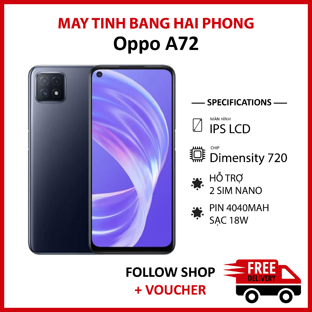Điện thoại Oppo A72 5G RAM 6/128GB chip Dimensity 720 màn 6.5 inch Full HD+ tần số quét 90Hz ...