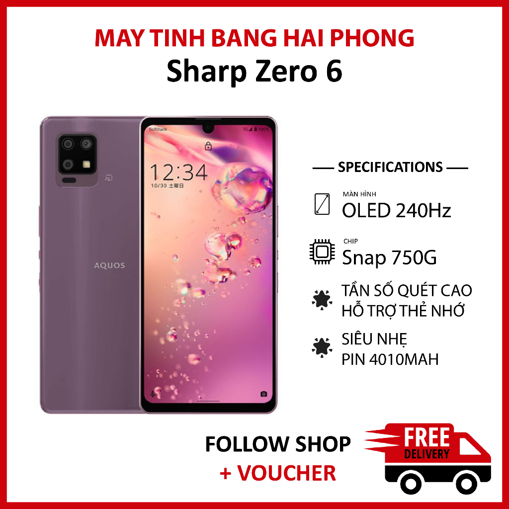 Điện thoại Sharp Aquos Zero 6 RAM 8/128GB chip Snapdragon 750G 5G màn OLED Full HD+ pin 4010 mAh ...