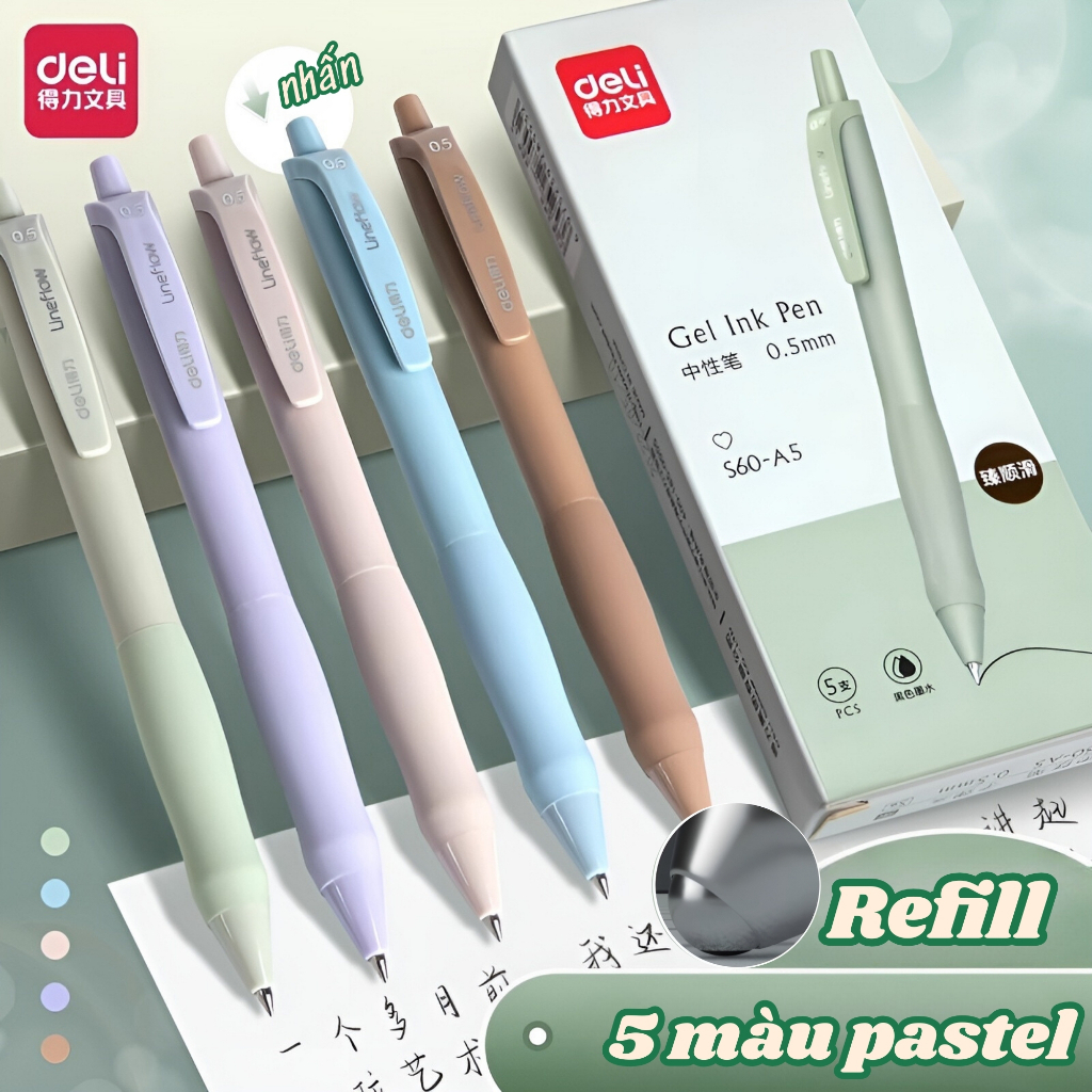 Bút Gel Deli S60-A/S60-B màu bút pastel mực đen ngòi 0.5mm viết siêu êm ...