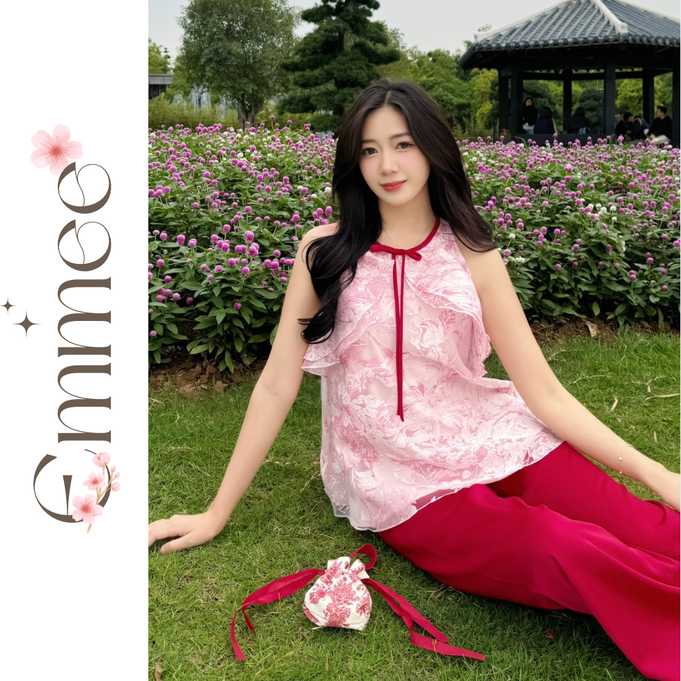 Emmee - Uyển Nhi - Set áo cổ yếm cách tân thiết kế Tết, họa tiết hoa ...
