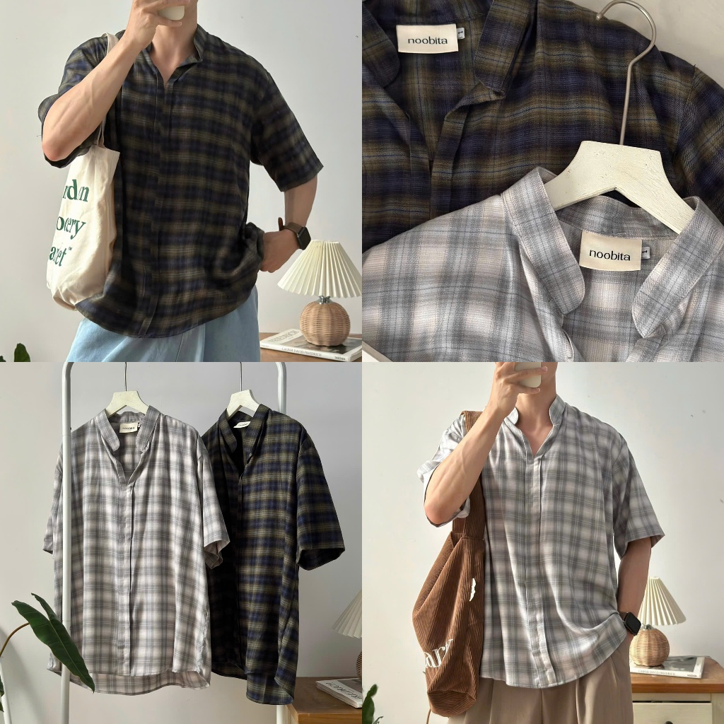 NOOBITA - Sơ mi henley tay ngắn kẻ caro 8251 | Shopee Việt Nam