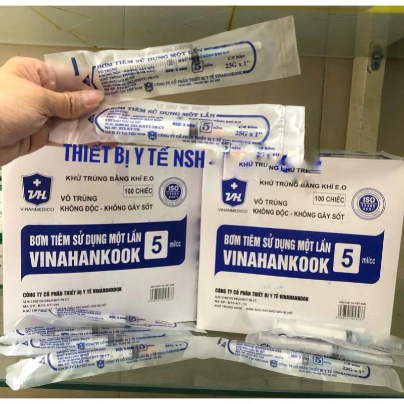 ️ HỘP 100 CÂY BƠM KIM TIÊM VÔ TRÙNG VINAHANKOOK 5CC 23G 25G, BƠM KIM ...