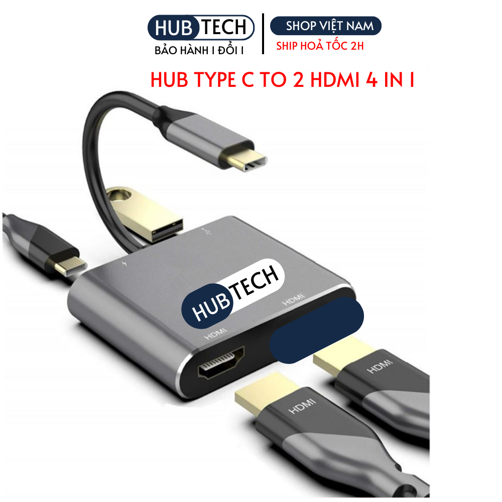 Cáp chuyển hub type c 4 in 1 ra 2 Hdmi ,USB Type c cổng chuyển đổi ...