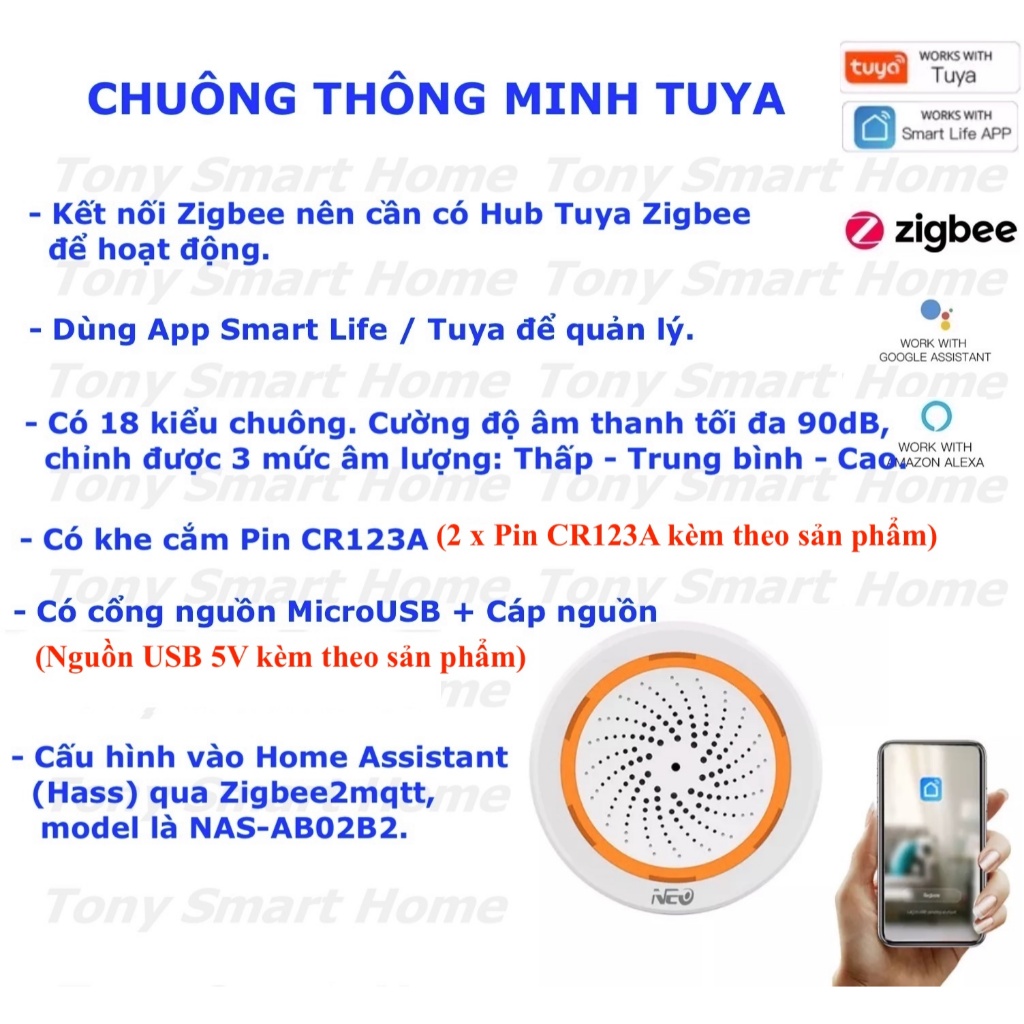 Chuông báo động, báo khách thông minh, Zigbee, Wifi, ESPhome, Tuya Smart Life, Home Assistant ...