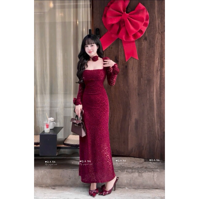 Váy ren body cổ vuông 2 màu cao cấp | Shopee Việt Nam