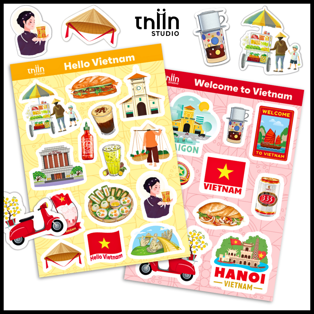 Hình dán sticker Xin Chào Việt Nam THIIN STUDIO, sticker chống nước ...