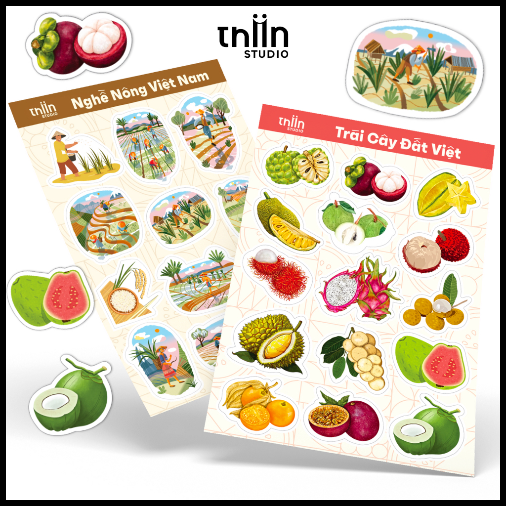 Sticker Trái Cây Việt Nam THIIN STUDIO, sticker chống nước, hình dán ...