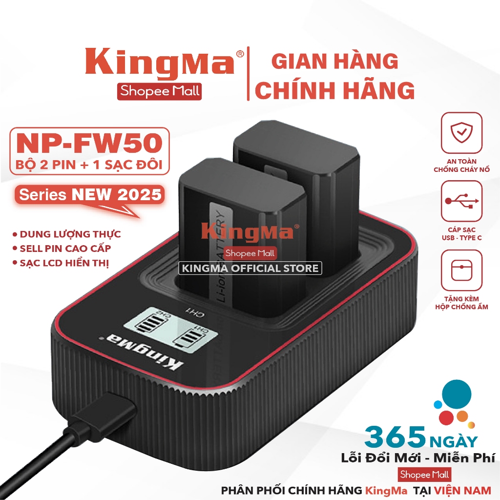 [ Hoả Tốc ] Bộ 2 Pin + 1 Dock Sạc Đôi NP-FW50 Chính Hãng KINGMA. Dung ...