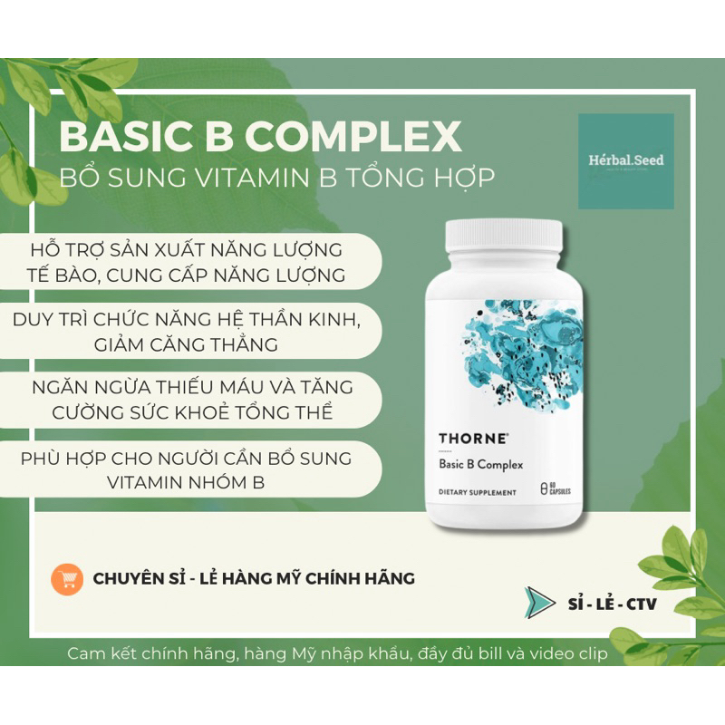 [Date 2026] THORNE BASIC B COMPLEX Viên uống bổ sung vitamin B tổng hợp chính hãng Mỹ | Shopee ...