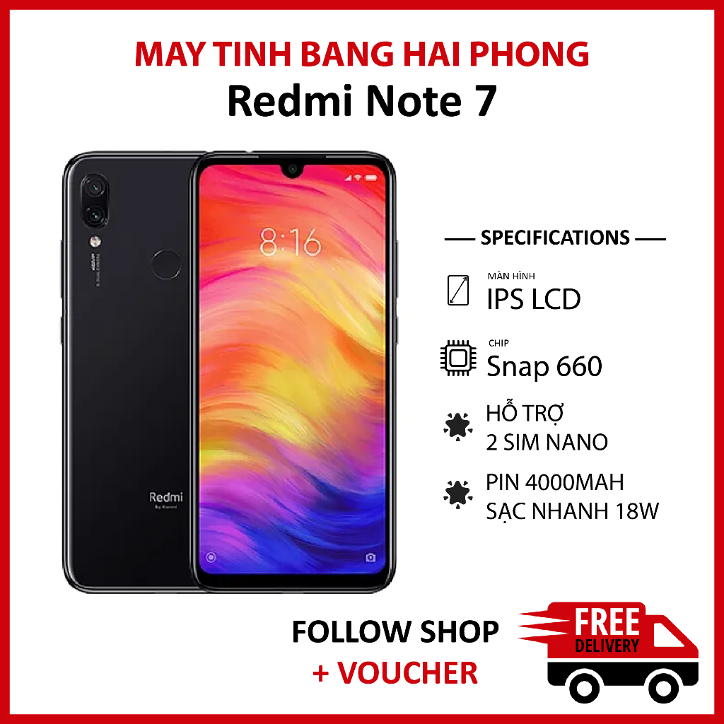 Điện thoại Redmi Note 7 rom quốc tế RAM 6/64GB chip Snapdragon 660 camera kép 48MP pin 4000 mAh ...