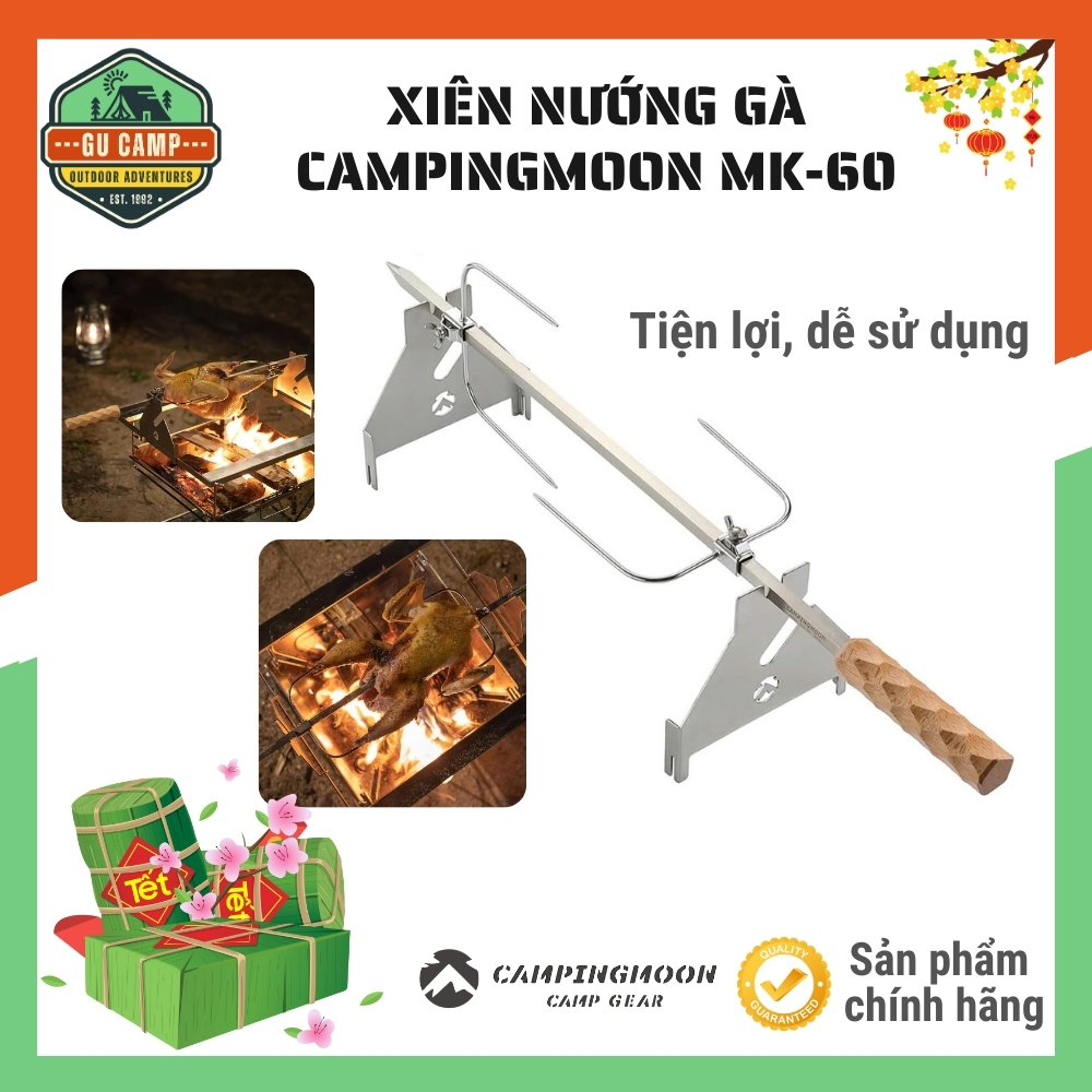 Xiên Nướng Gà Campingmoon MK-60 | Inox 304 An Toàn, tay cầm gỗ sồi, dùng cắm trại, nướng gà vịt ...