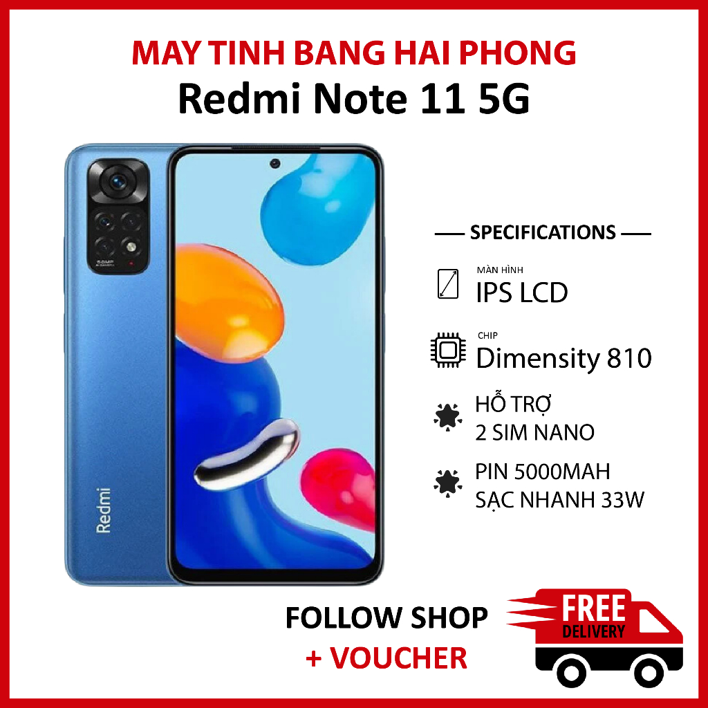 Điện thoại Xiaomi Redmi Note 11 5G Rom quốc tế RAM 6/128GB chip Dimensity 810 màn 90Hz | Shopee ...
