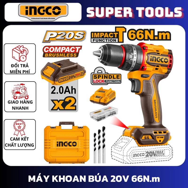INGCO Máy khoan búa dùng pin 20V-13mm CIDLI20668 & CIDLI206681 | Shopee ...