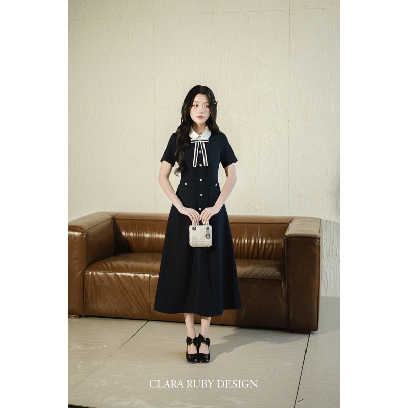 CLARA RUBY - Váy dài kèm nơ cổ sen Mary màu xanh than size XS-XL ...