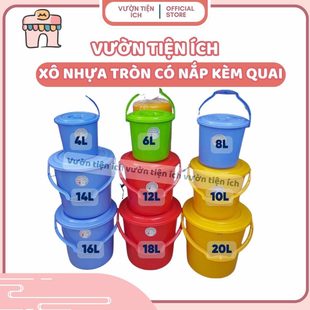 Xô Nhựa Tròn Đựng Gạo, Đựng Nước Dung Tích 5L-6L-8L-10L-12L-14L-18L-20L Có Nắp, Có 4 Màu Pastel ...