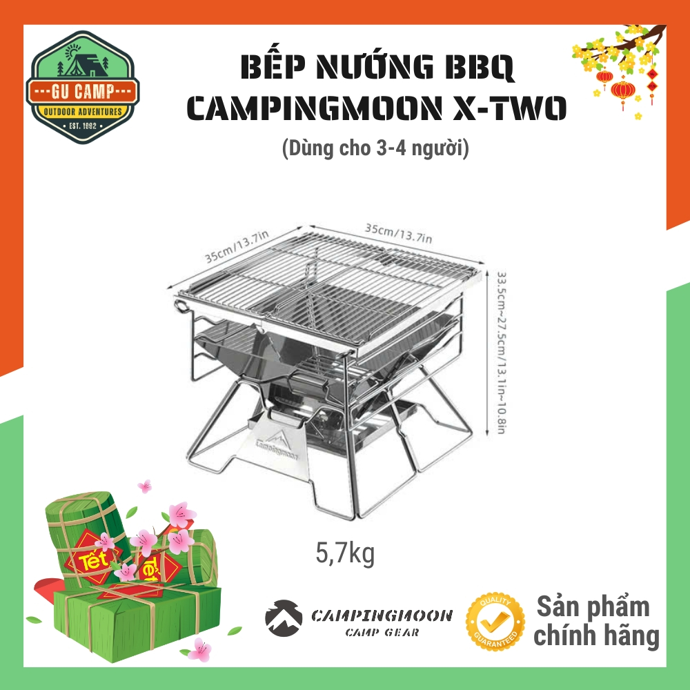 Bếp nướng cắm trại Campingmoon X-TWO, bếp BBQ cho 3-4 người gấp gọn kèm túi đựng tiện lợi ...