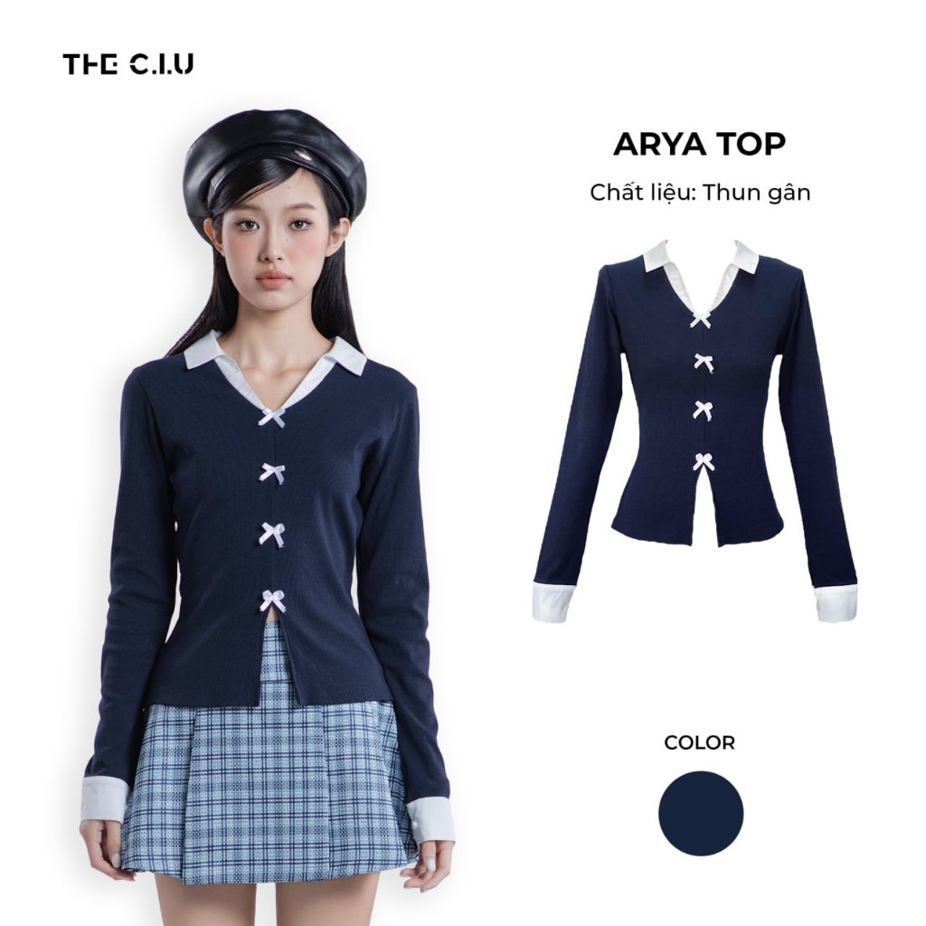 Áo kiểu tay dài cổ sơ mi phối nơ THE C.I.U - Arya Top - C10 | Shopee Việt Nam