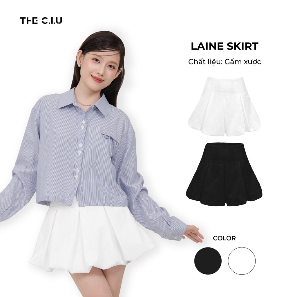 Chân váy ngắn xòe cạp cao xếp ly bản to THE C.I.U - Laine Skirt - MN04 | Shopee Việt Nam