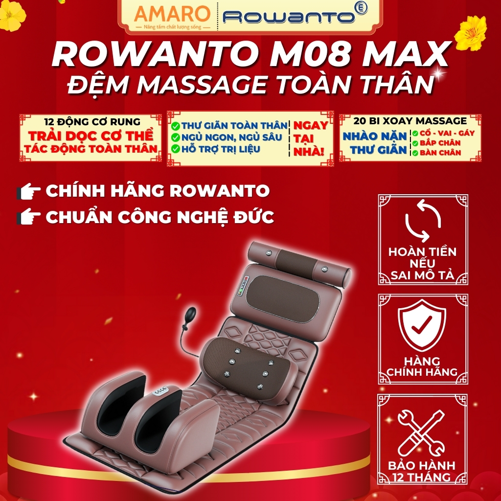 Nệm Massage toàn thân kèm đệm massage chân ROWANTO M08 Max 12 điểm rung, Thảm-Ghế massage đa ...