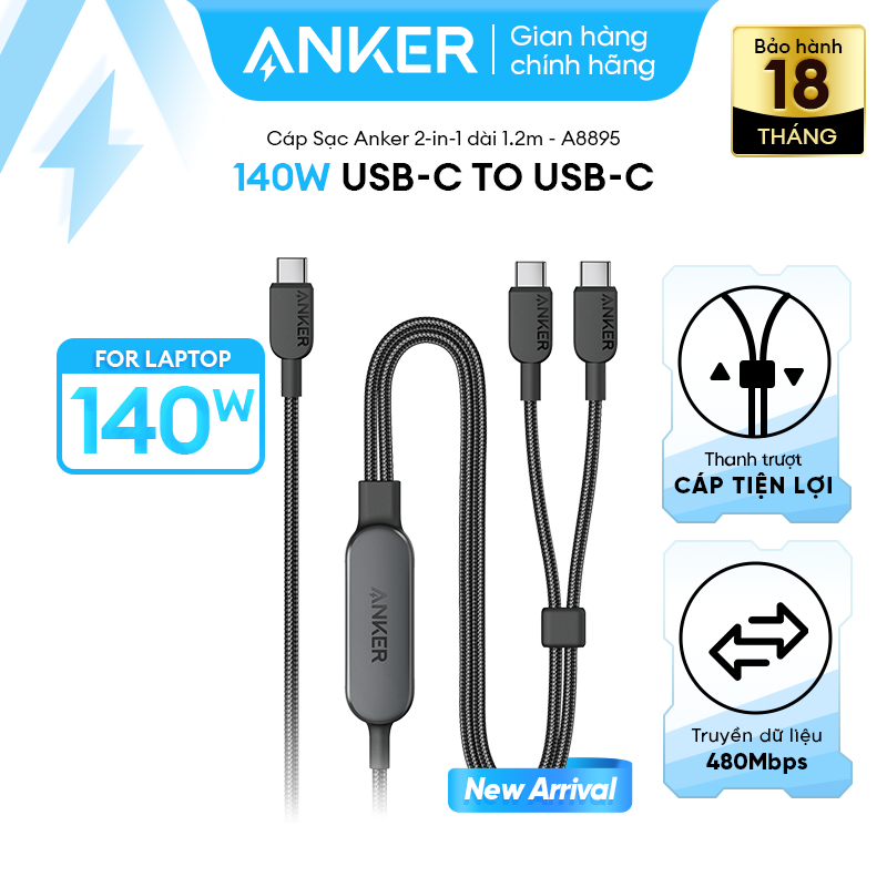 [Cáp CtoC] Cáp sạc nhanh Anker (2 trong 1) 140W USB-Type C to Type C, chất liệu Nylon Dù chống ...