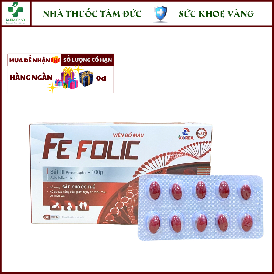 Viên uống bổ sung sắt và axit folic FE FOLIC cải thiện tình trạng thiếu ...