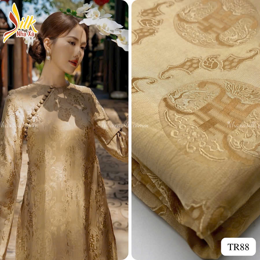 Lụa may áo dài nhaxasilk hoa văn thọ dơi màu nâu cafe sữa – TR88 | Shopee Việt Nam