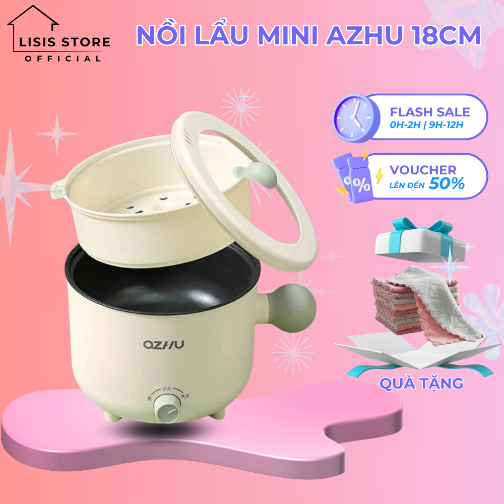 Nồi Lẩu Điện Đa Năng AZHU 18cm 2 Nấc Nhiệt Kèm Giá Hấp Có Tay Cầm Tiện ...