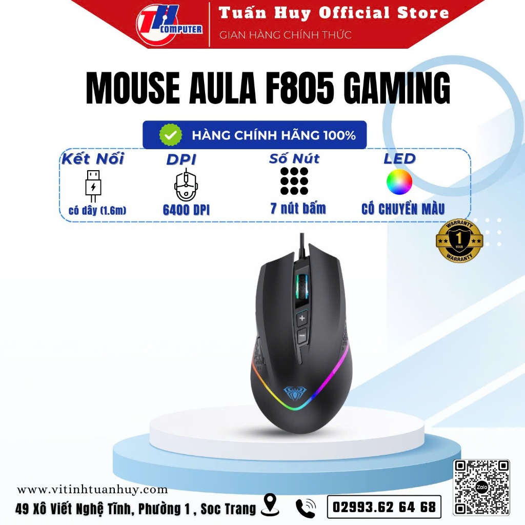 Chuột máy tính Gaming có dây AULA F805 GAMING DPI 800 đến 6400 Bảo hành ...