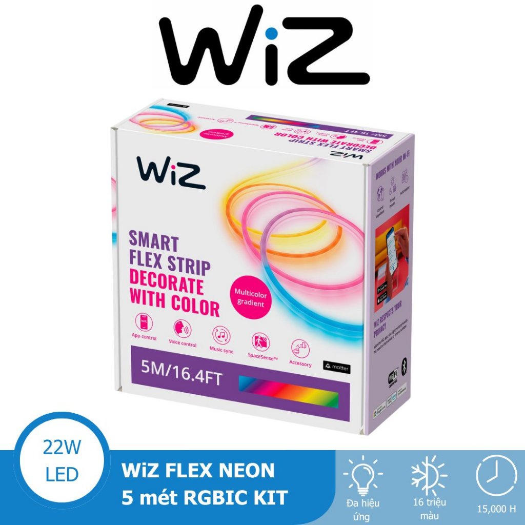Đèn LED dây uốn dẻo Philips Wiz Flex Neon Strip 5m RGBIC kết nối App, 16 triệu màu | Shopee Việt Nam