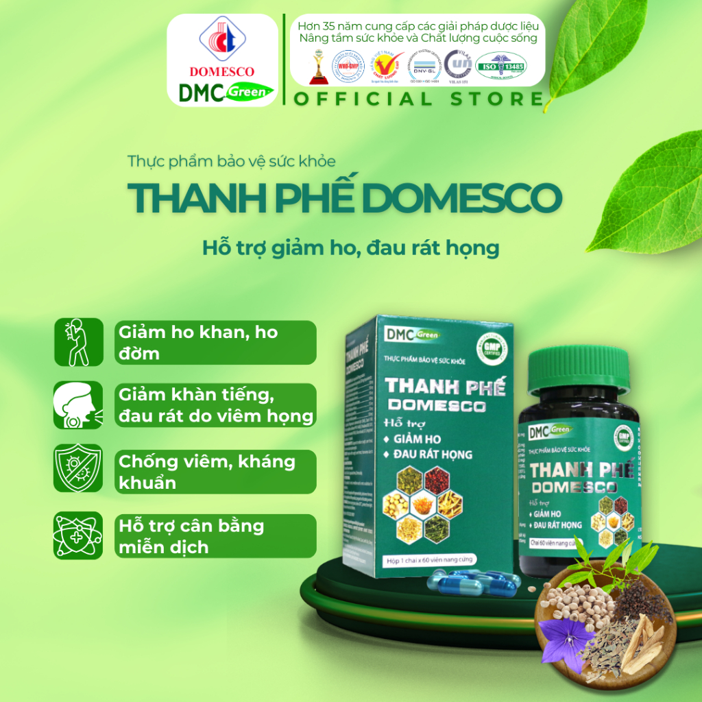 Viên Uống Hỗ Trợ Bổ Phổi, Giảm Ho, Tiêu Đờm THANH PHẾ DOMESCO Lọ 60 ...