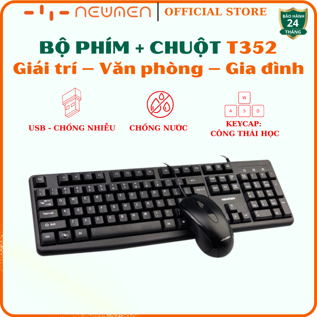 Combo Bàn Phím Chuột Máy Tính Có Dây Newmen T352, Đệm Silicone Chất Lượng Cao, Keycap Công Thái ...