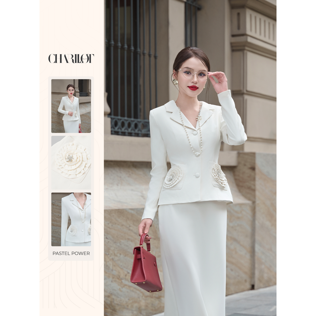 Set Đồ Nữ Công Sở HAZY Hoa Túi Kem Lót Lụa Có Đệm Vai Nhẹ Thiết Kế Cao Cấp CHARLLOT CL253 ...