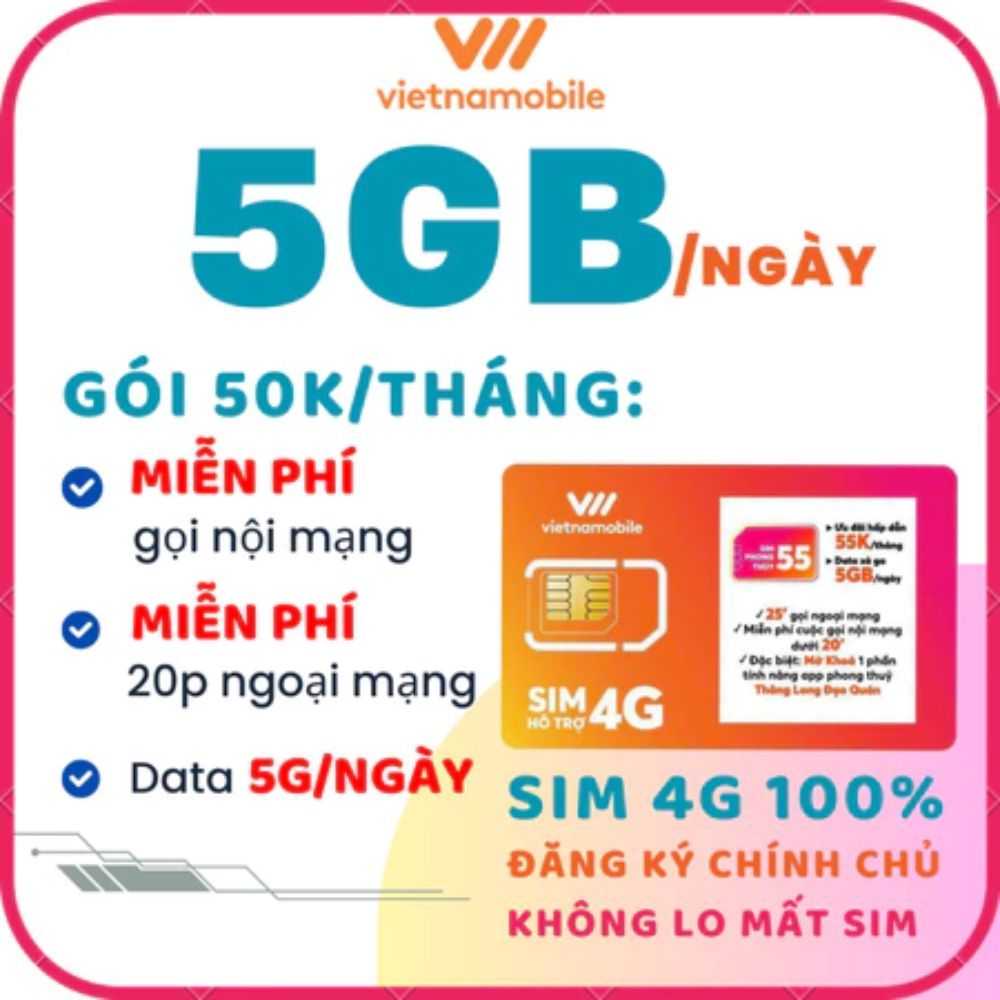 Sim Data 4G Vietnamobile 5GB/Ngày (150GB/Tháng),Check sóng trước mua, Sim ĐK chính chủ | Shopee ...