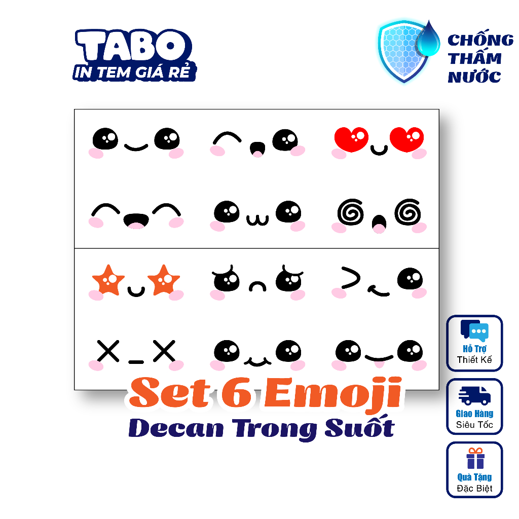 Set 6 Emoji, hình cảm xúc, decan trong suốt TABO | Shopee Việt Nam
