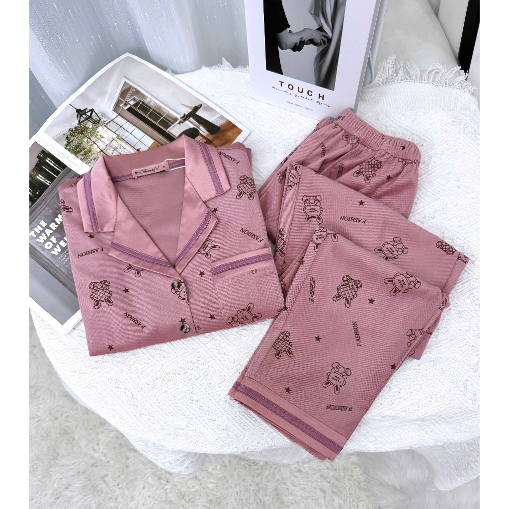 Bộ đồ ngủ nữ Pijama Nhung Tuyết mặc nhà BEAUTIFUL tay dài HỒNG con thỏ ...