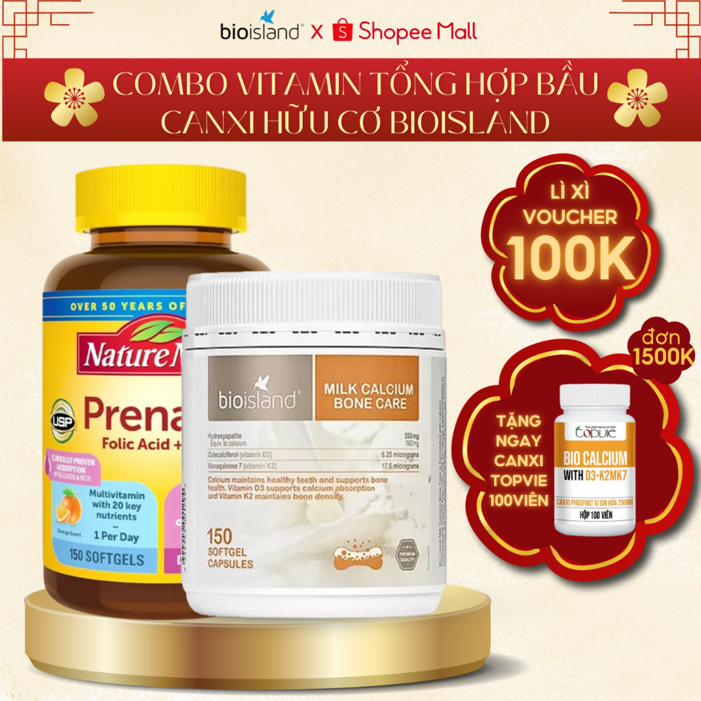 Combo vitamin tổng hợp bầu và Canxi hữu cơ Bone Care giúp mẹ và bé khỏe ...