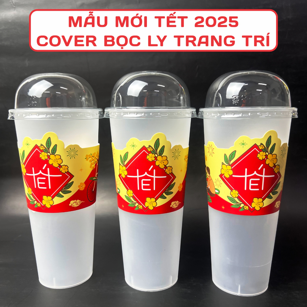 SET 200 Cái Cover bọc ly nhựa, ly giấy in sẵn họa tiết TẾT 2025, Cover ...