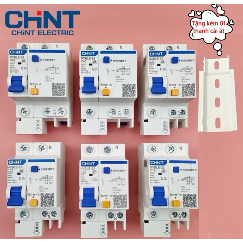 (Chint) CB CHỐNG GIẬT RCBO CHINT NXBLE-32 1PN 16A,20A ,25A, 32A, 40A ...