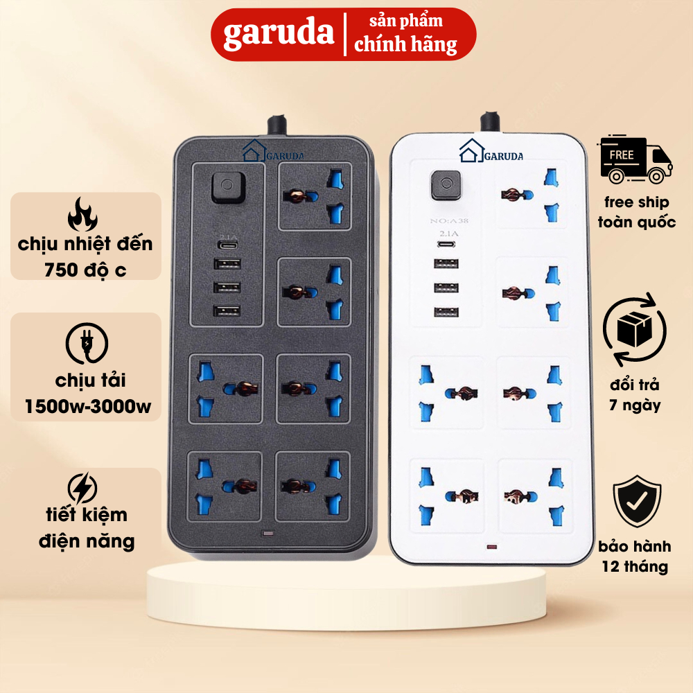Ổ điện đa năng chính hãng GARUDA 3 cổng USB 15v sạc nhanh, 1 type c, chống cháy, ổ chịu tải ...